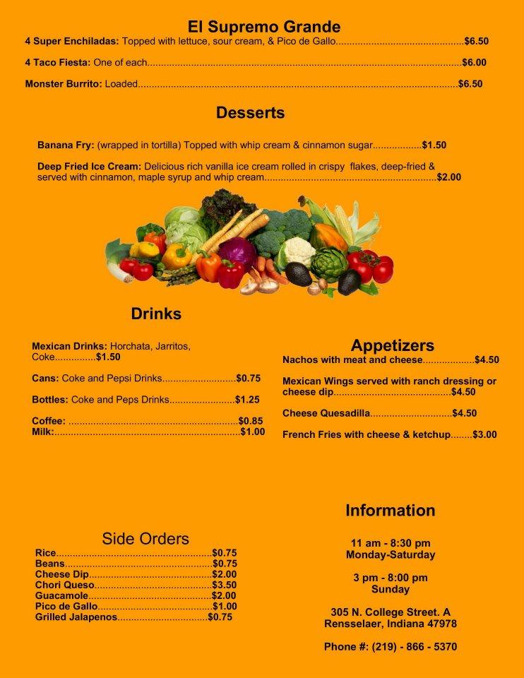 Menu at Ayda's Mexican Cuisine restaurant, Rensselaer, 208 S Van ...