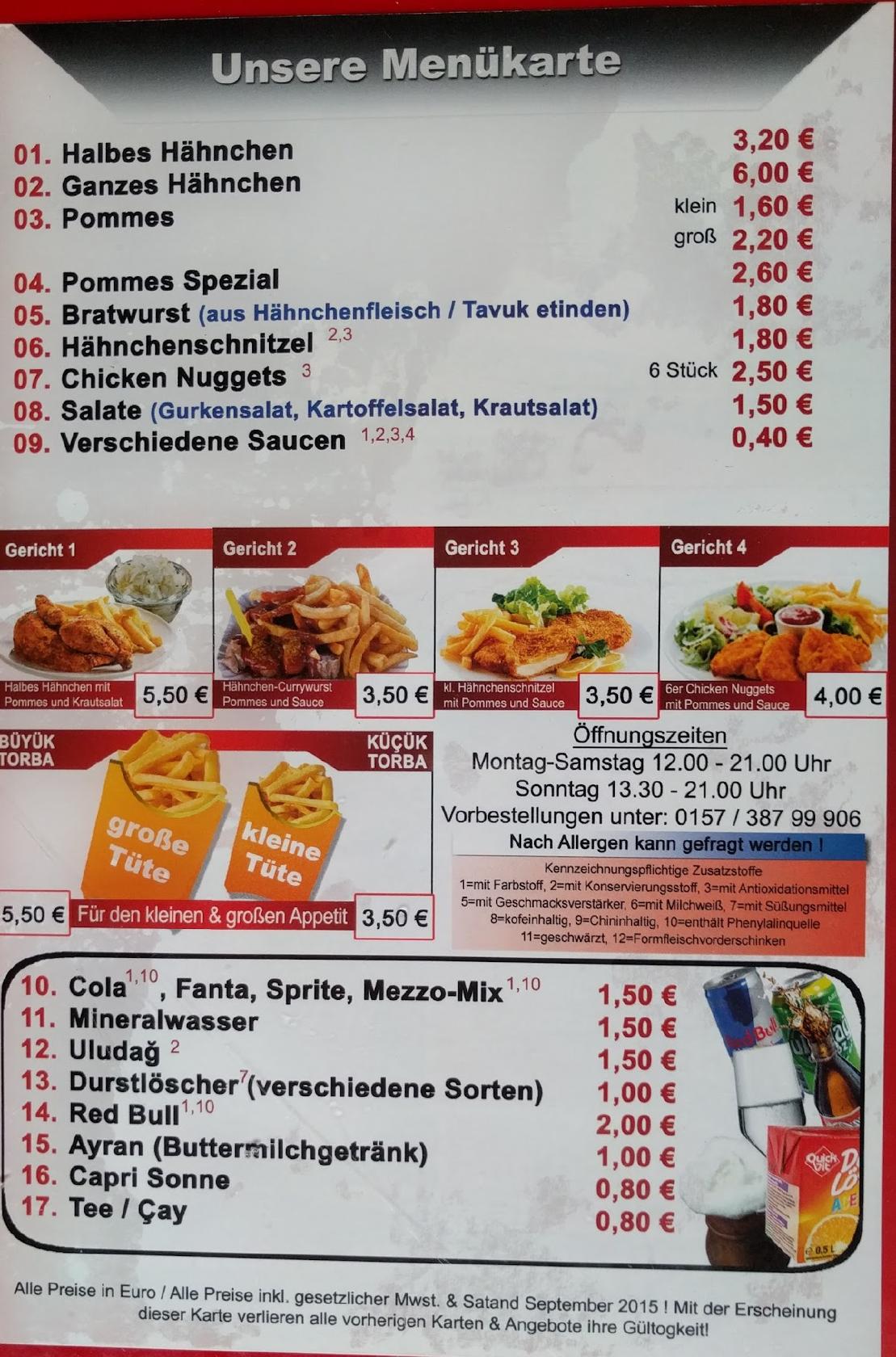 Speisekarte von Hähnchengrill Rheinhausen, Citir Tavuk restaurant, Duisburg