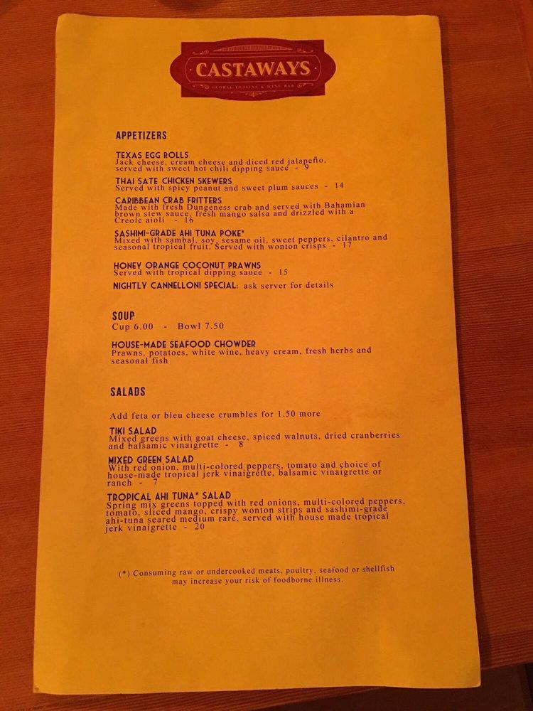 Menu at Castaways Global Cuisine restaurant, Cannon Beach