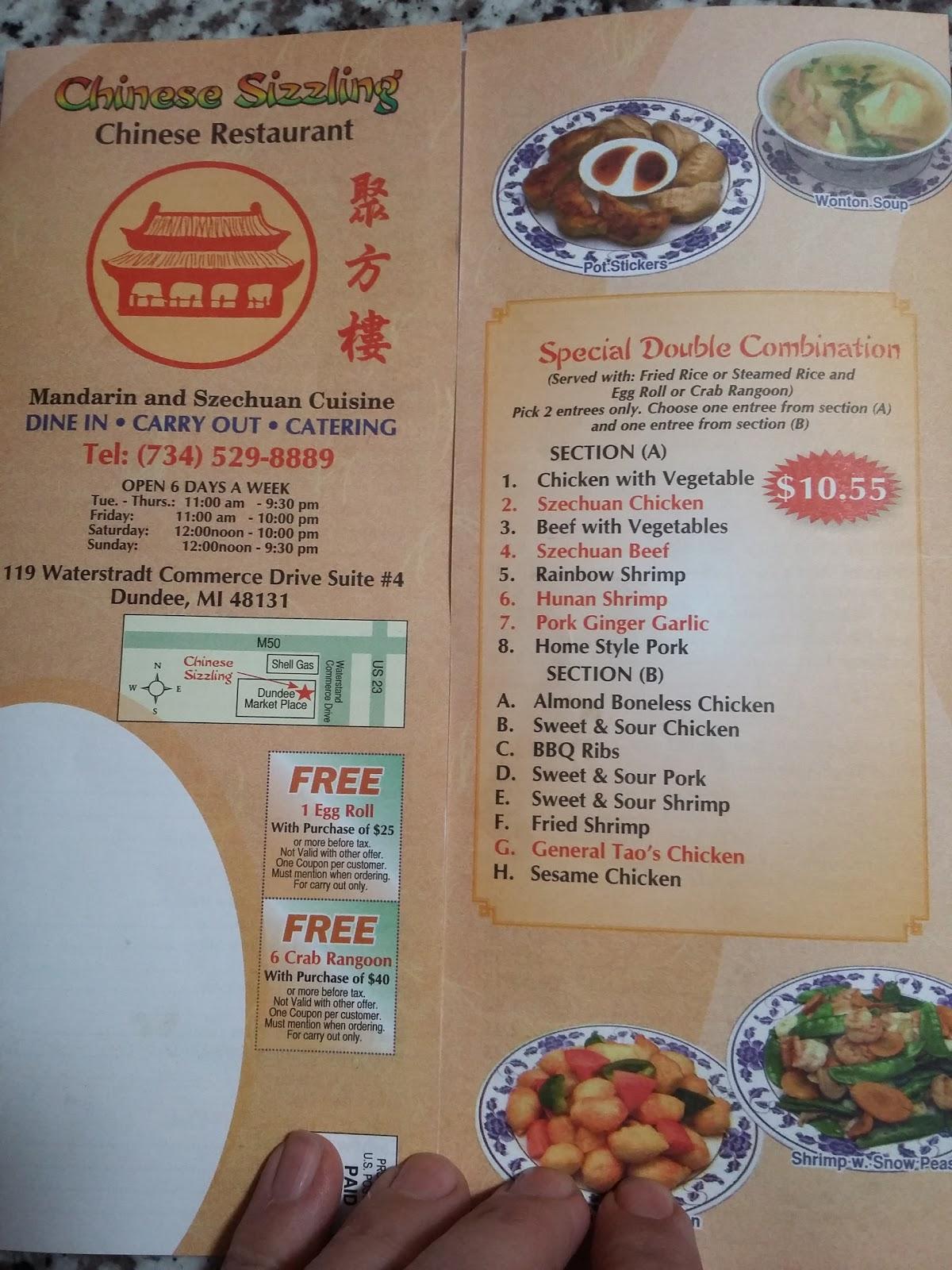 Menu at Chinese Sizzling Restaurant, Dundee, 119 Waterstradt Commerce Dr