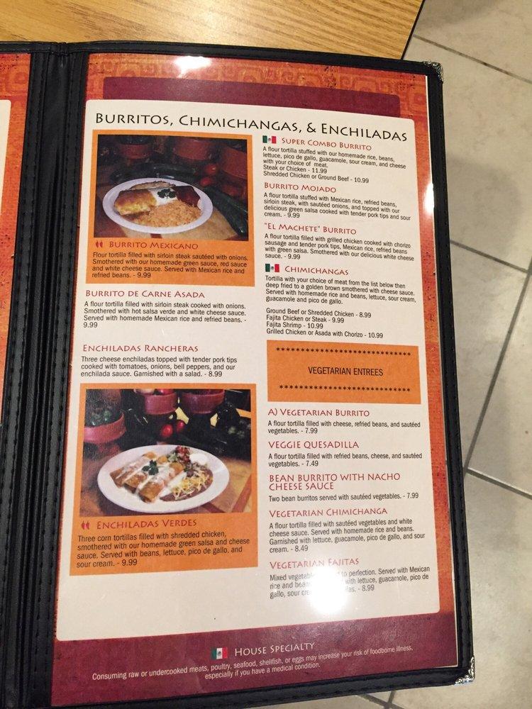 Menu at El Ranchero Loco restaurant, Pigeon Forge