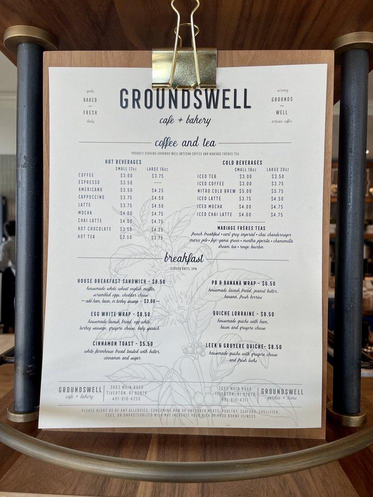 Menu at Groundswell Cafe + Bakery, Tiverton