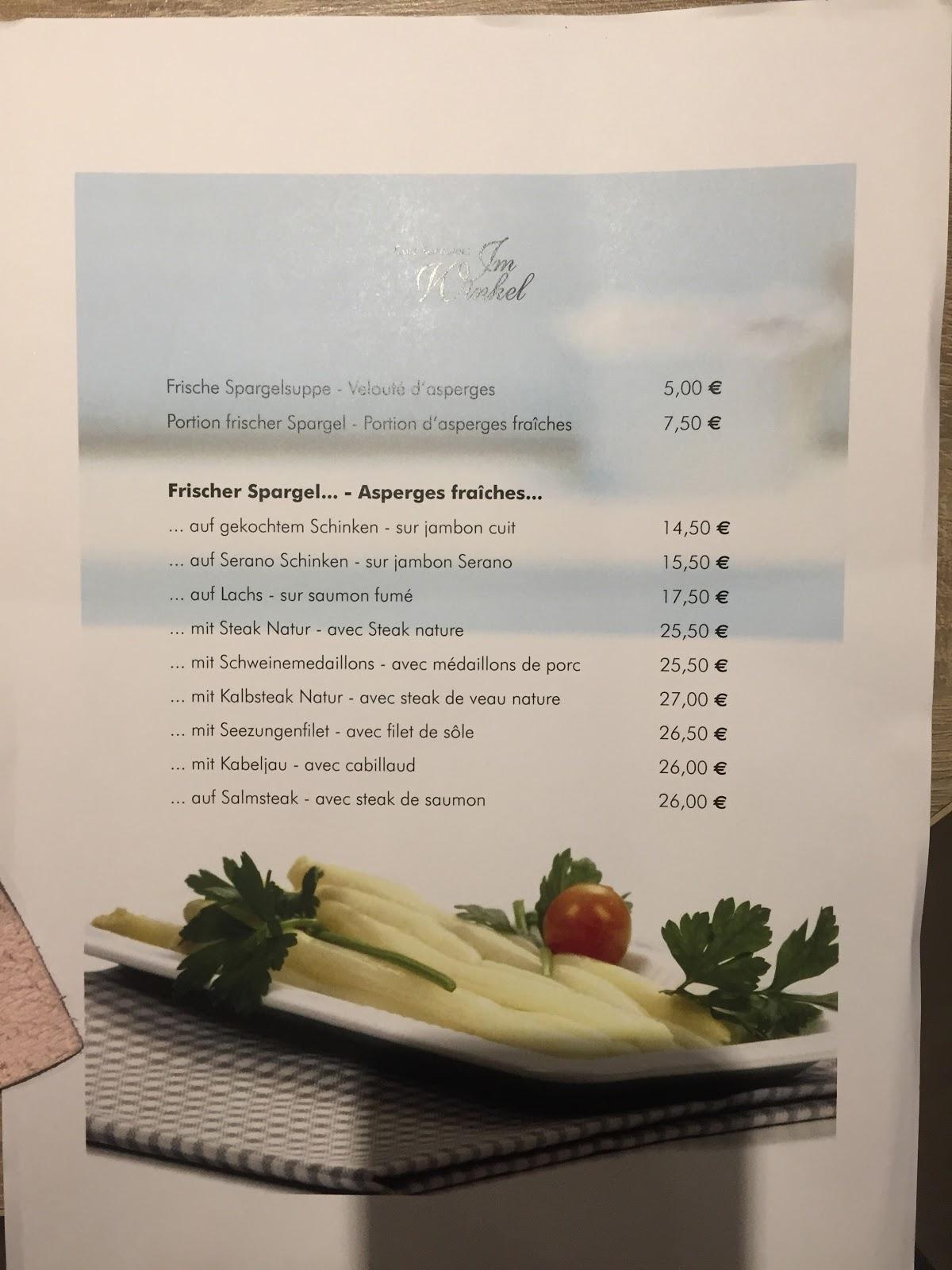 Speisekarte von Im Winkel, Kelmis, Bahnhofstraße 16