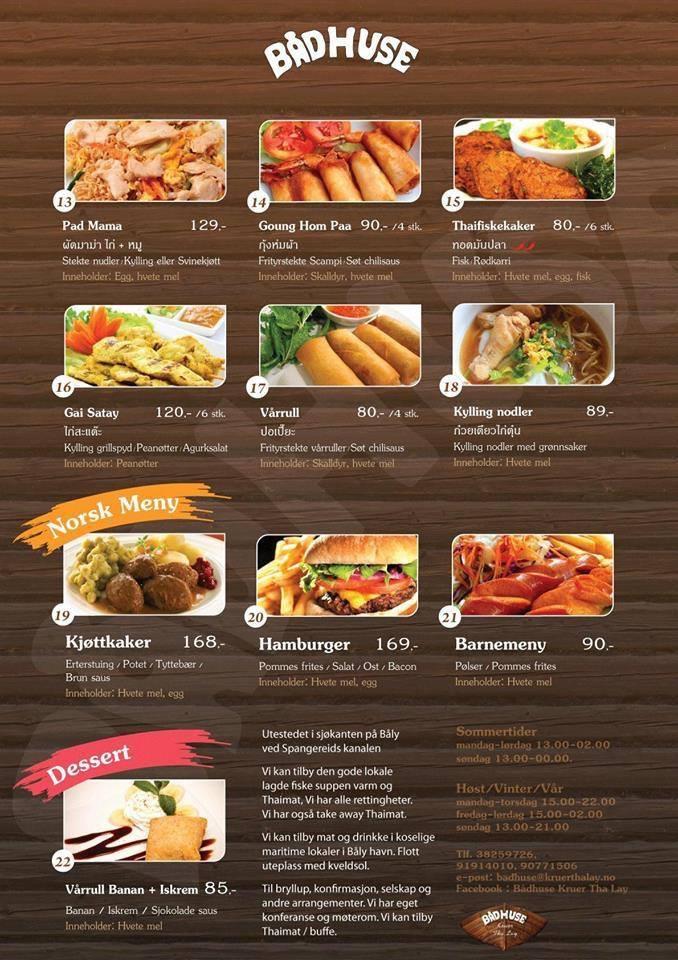 Menu at Kruer Tha Lay fast food, Spangereid