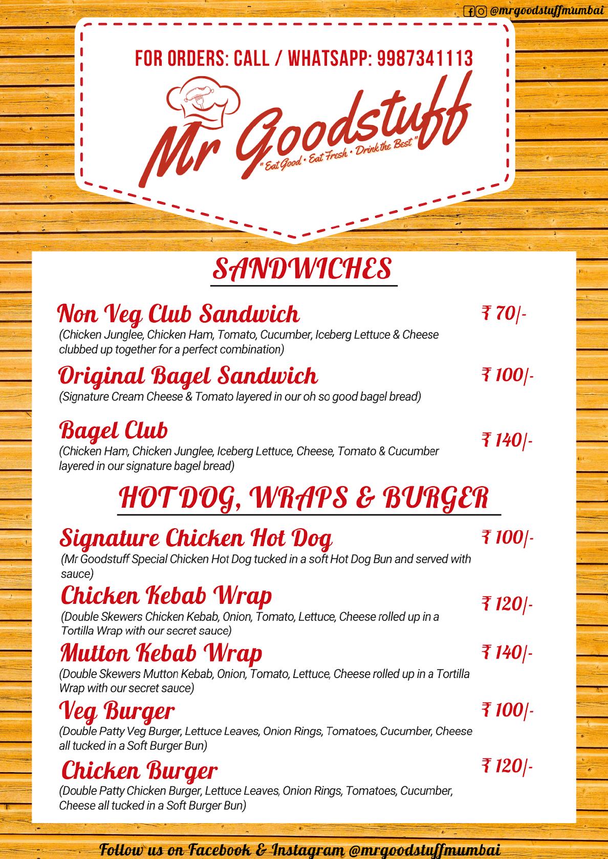 Menu at MR GOODSTUFF MUMBAI, Mumbai