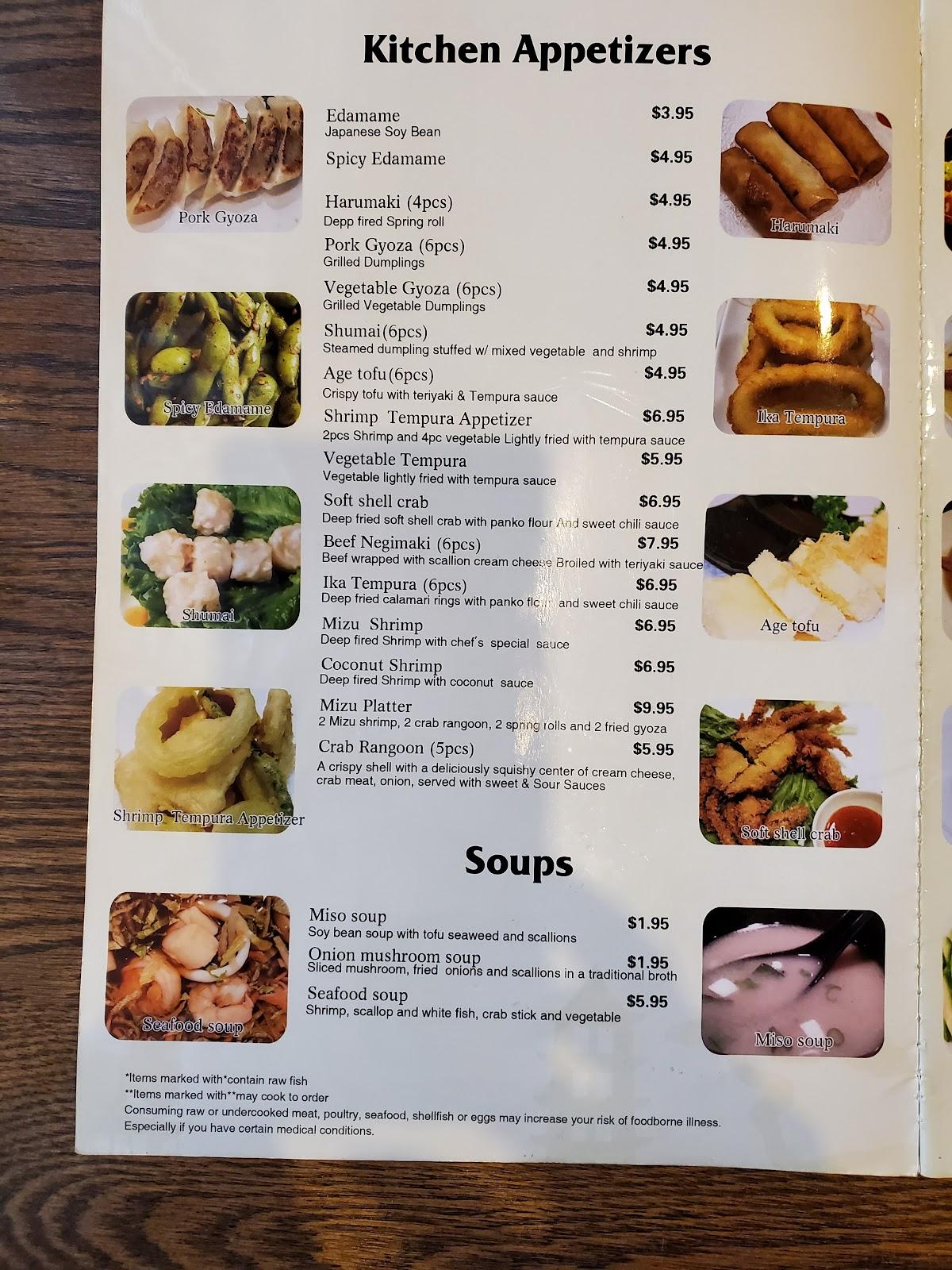 Menu at Mizu Sushi bar & Japanese Grill, Ankeny