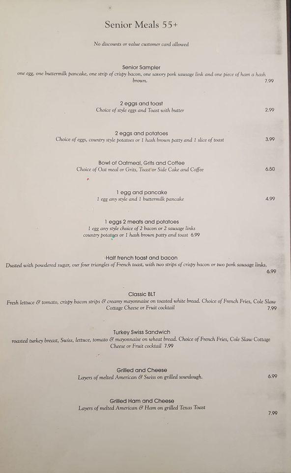 Menu at The Cozy Corner Cafe, Tucson