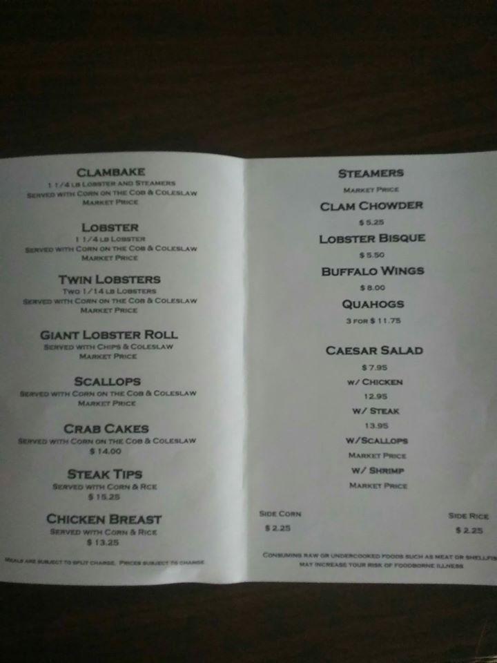 Menu at The Wooden Shoe restaurant, Dennis