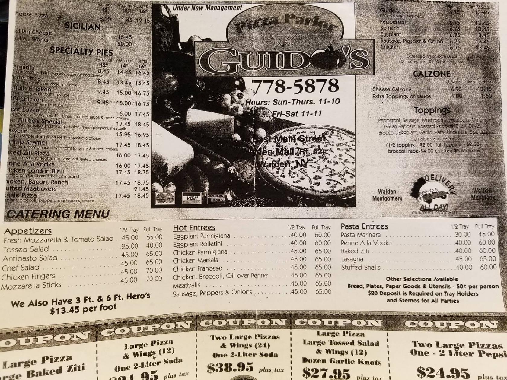 Menu at Guido's Pizza Parlor pizzeria, Walden