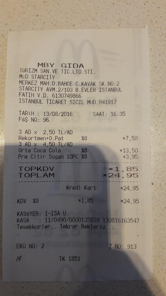 Carta de McDonald's, Estambul, Değirmenbahçe Cad. Kavak Sok. No: 2 ...