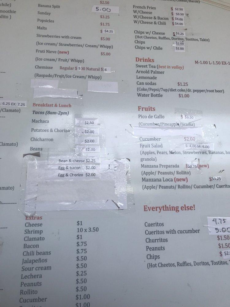 Menu at Ruben's Raspados desserts, El Centro, 734 S 4th St