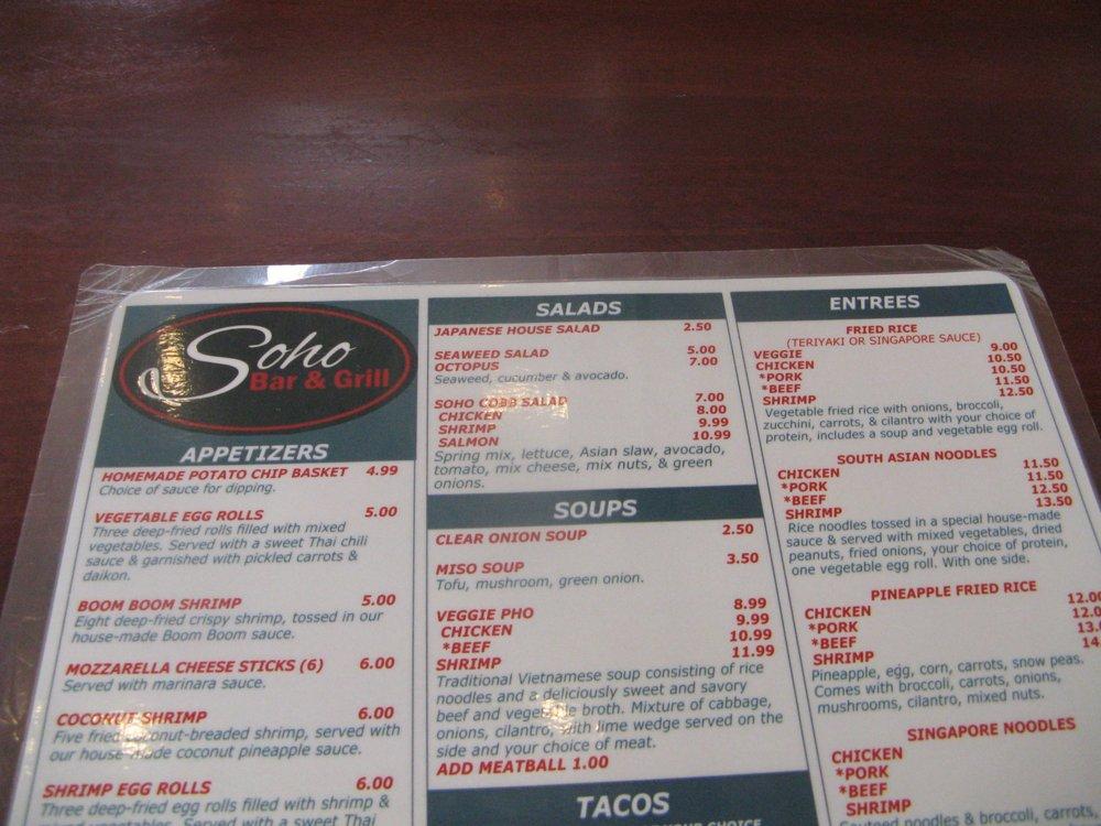 Menu at Soho Bar & Grill, Mount Airy