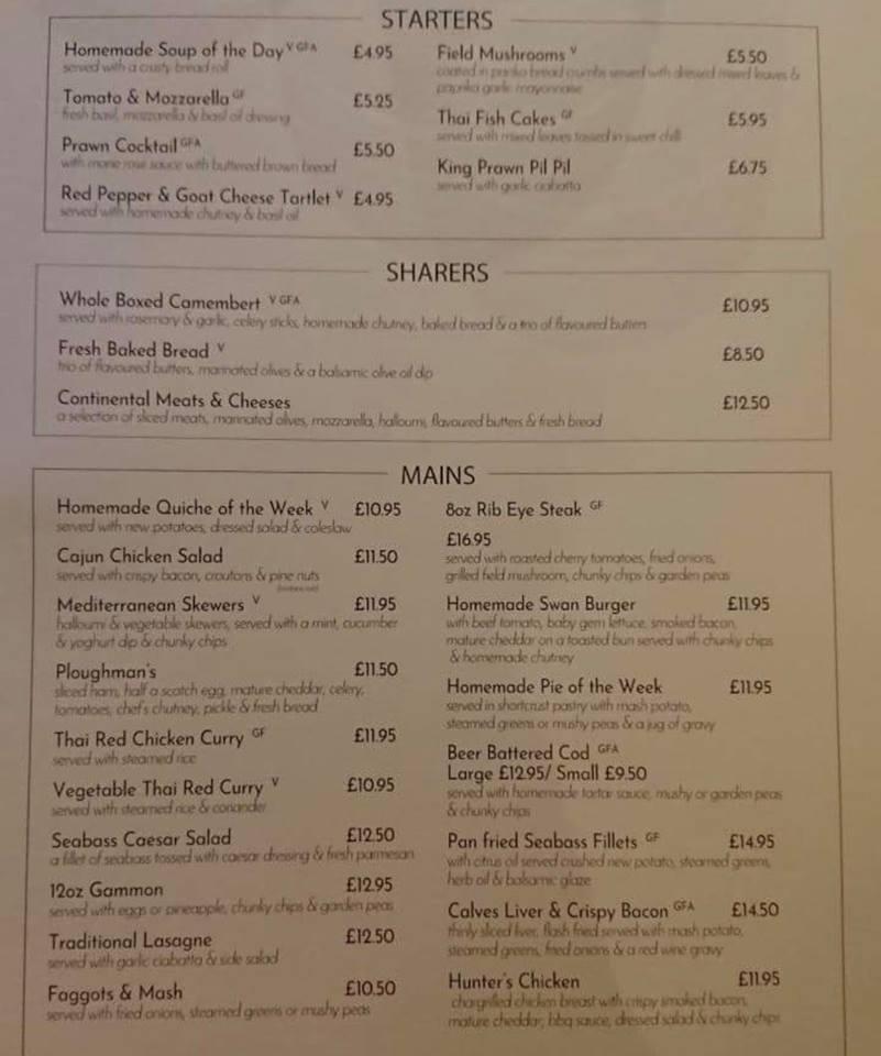 Menu at The Swan With Two Necks Pub, Rugeley