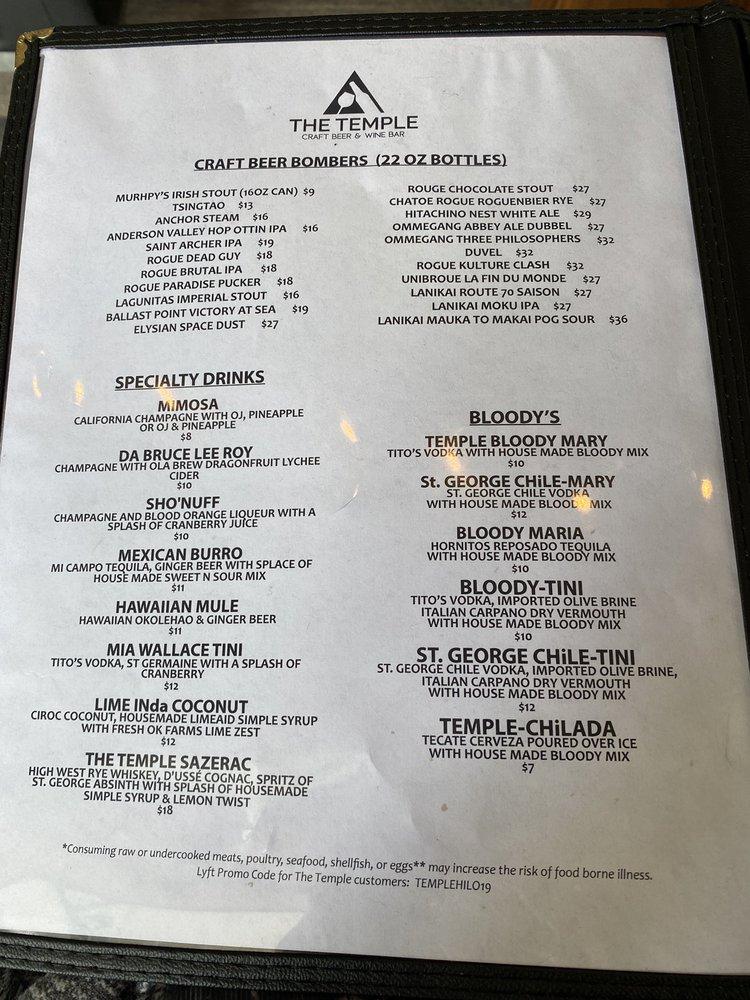 Carta de The Temple Bar, Hilo
