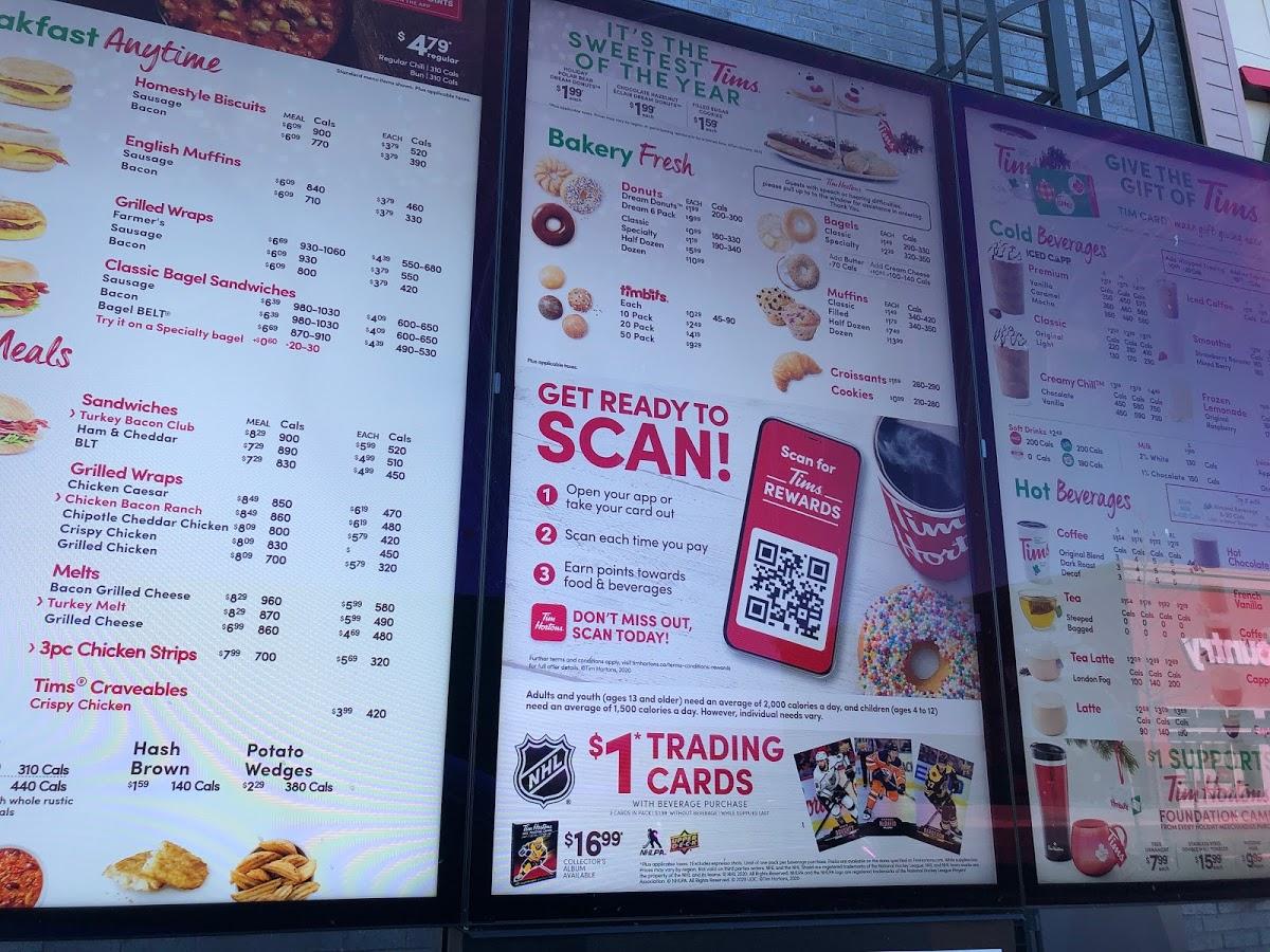Menu at Tim Hortons fast food, Hamilton, S Service Rd