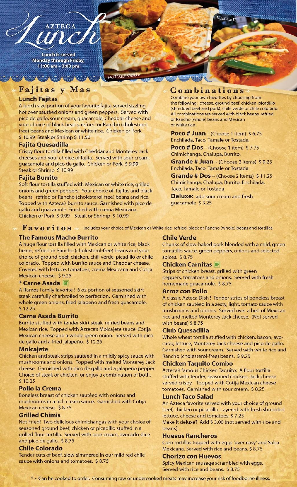 Menu at Azteca D'Oro Mexican Restaurant OBT, Orlando, S Orange Blossom Trl