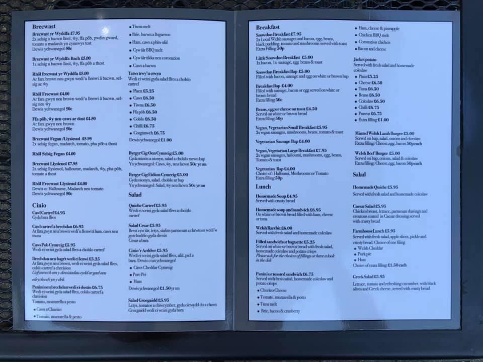 Menu at Caffi Deli Llygad Yr Haul cafe, Llanberis