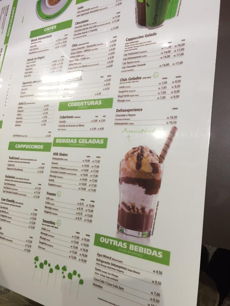 Menu at Delta Expresso cafe, Foz do Iguaçu