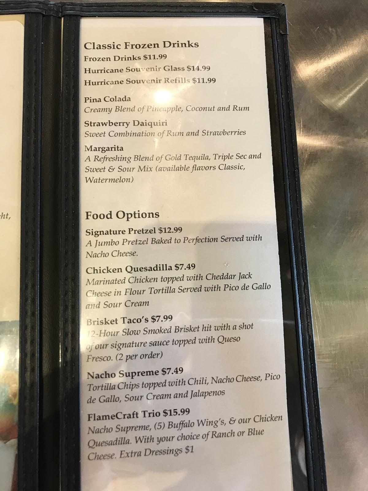Menu at Flamecraft Bar, Orlando