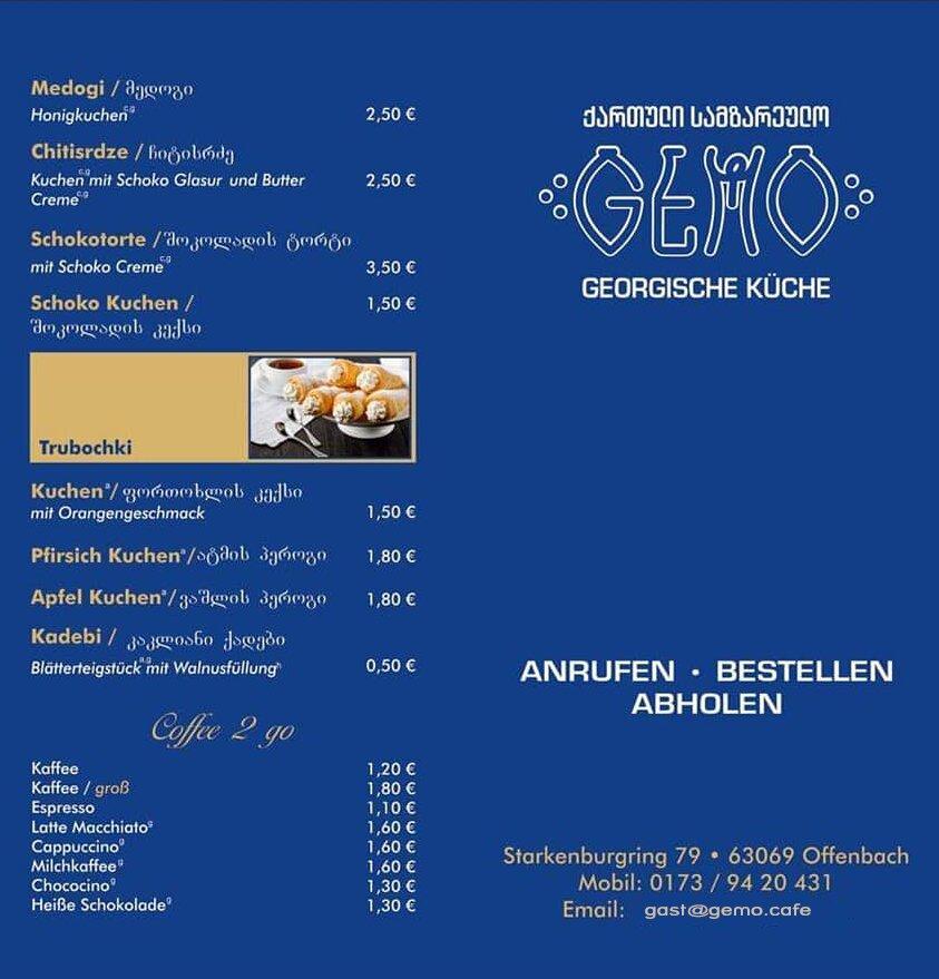 Speisekarte von GEMO Georgische Spezialitäten cafe, Offenbach am Main