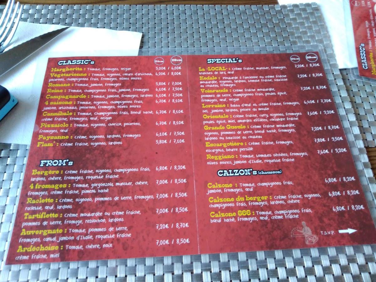 Menu at Le Local à Pizzas restaurant, Vagney