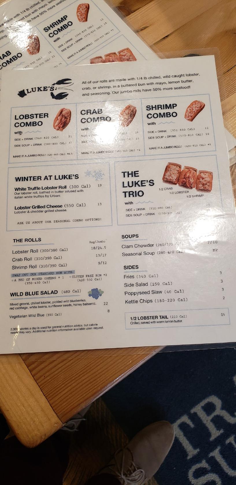Menu at Luke's Lobster Downtown Crossing restaurant, Boston, 290 ...