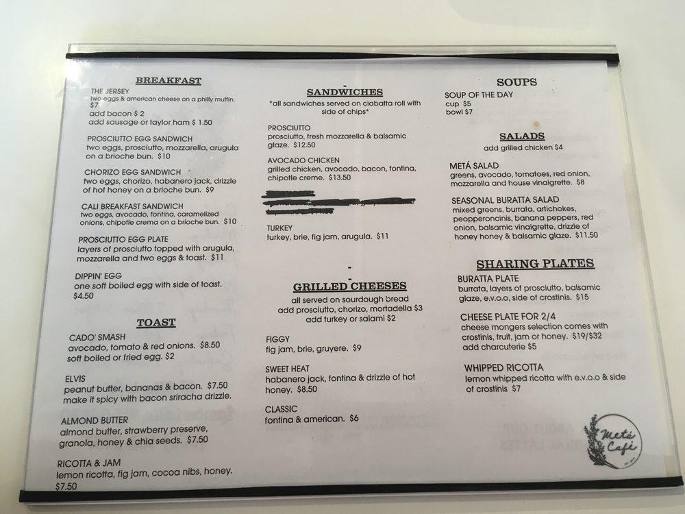 Menu at Metá Café cafe, Lambertville