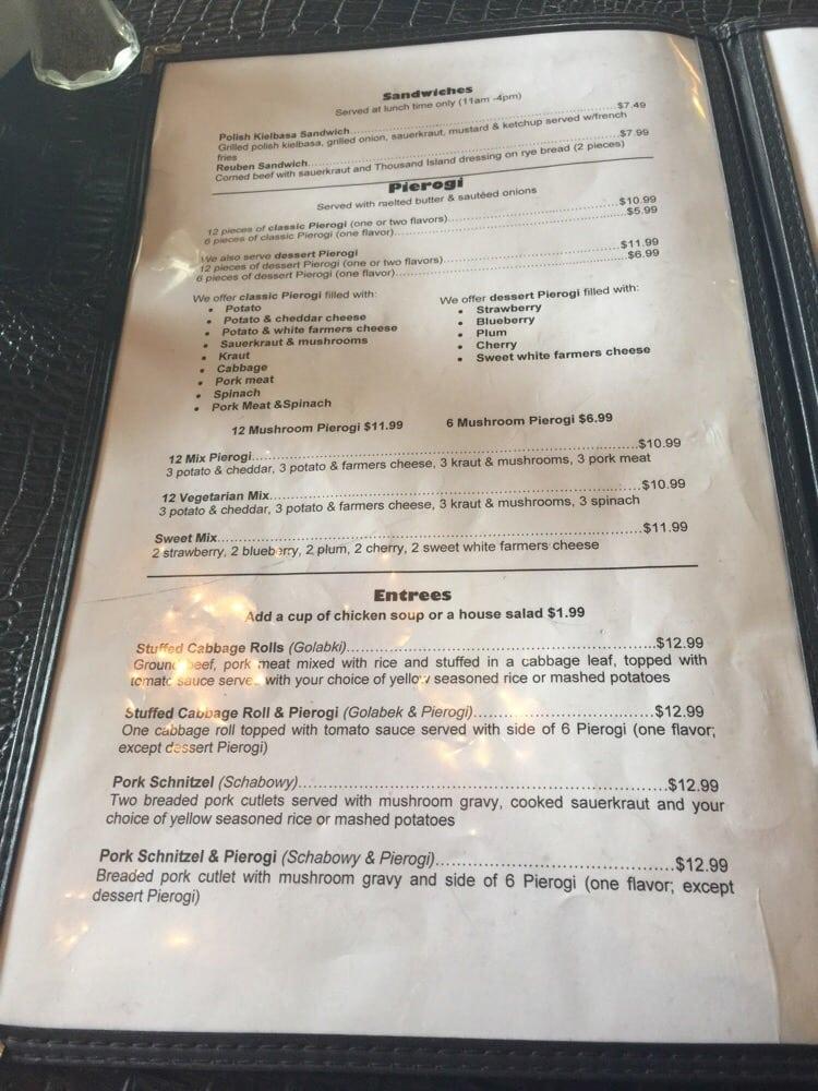 Menu at Pierogi Grill restaurant, Clearwater