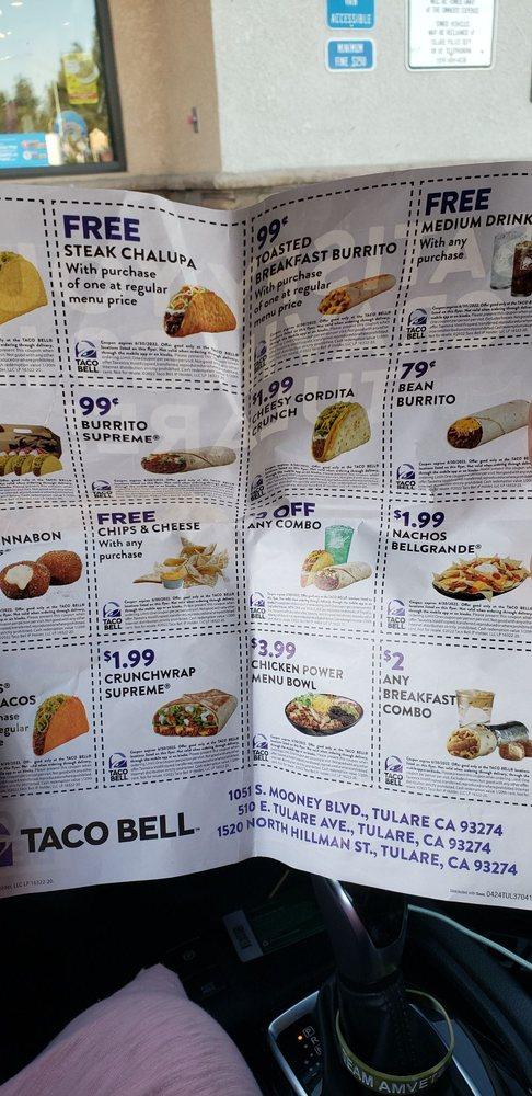 Menu at Taco Bell fast food, Tulare, 510 E Tulare Ave