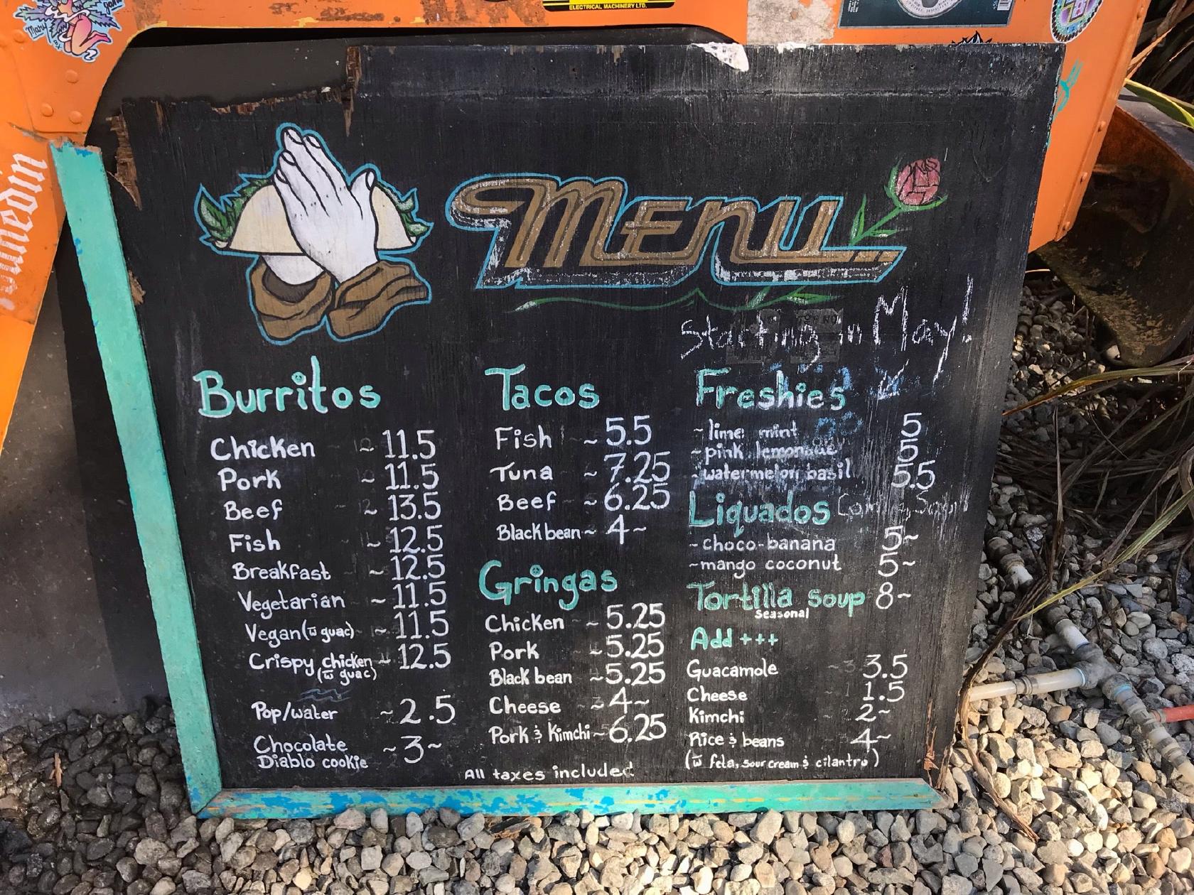 Menu at Tacofino restaurant, Tofino