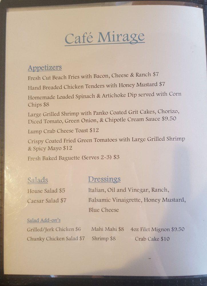 Menu at Cafe Mirage, Ocean City