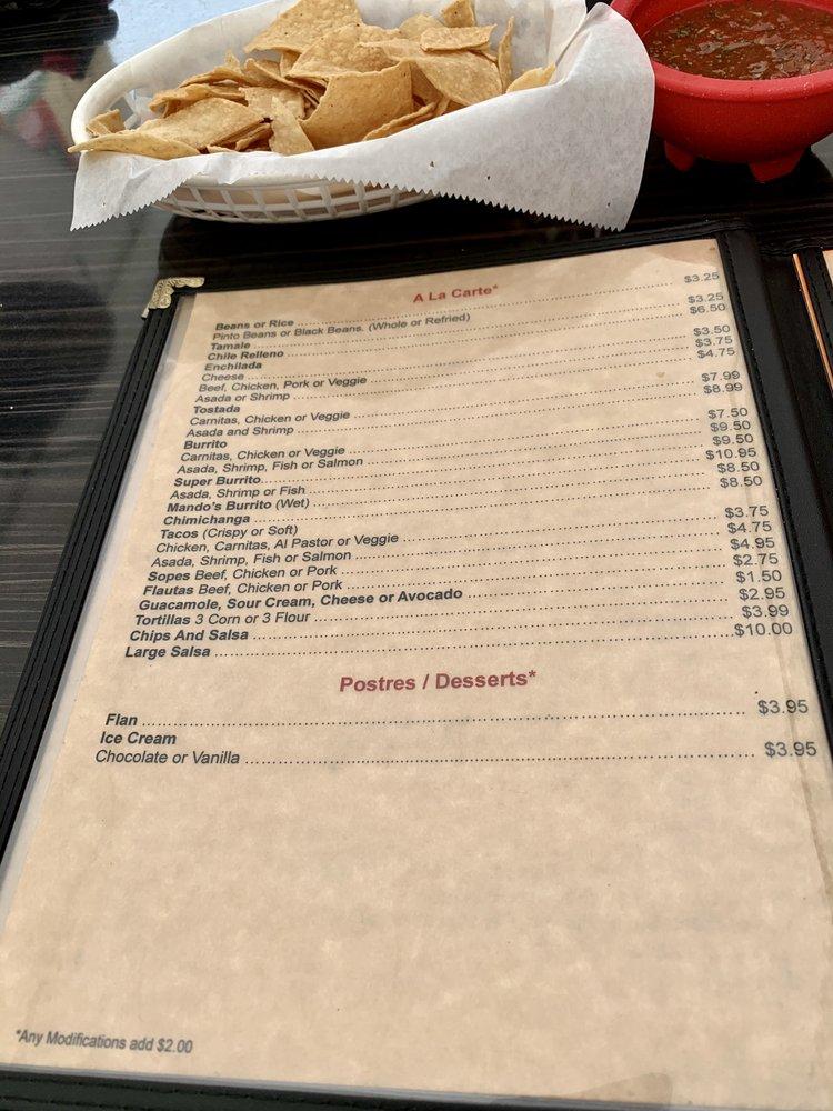 Menu at Mando's Restaurant, Pacific Grove