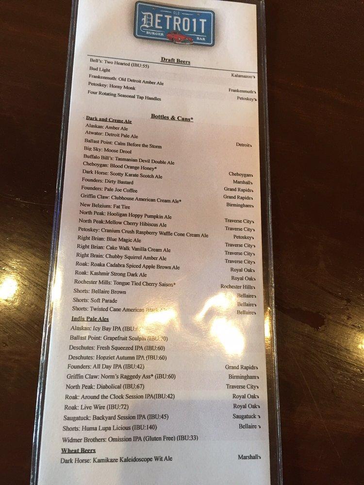 Menu at Old Detroit Burger Bar, Lapeer