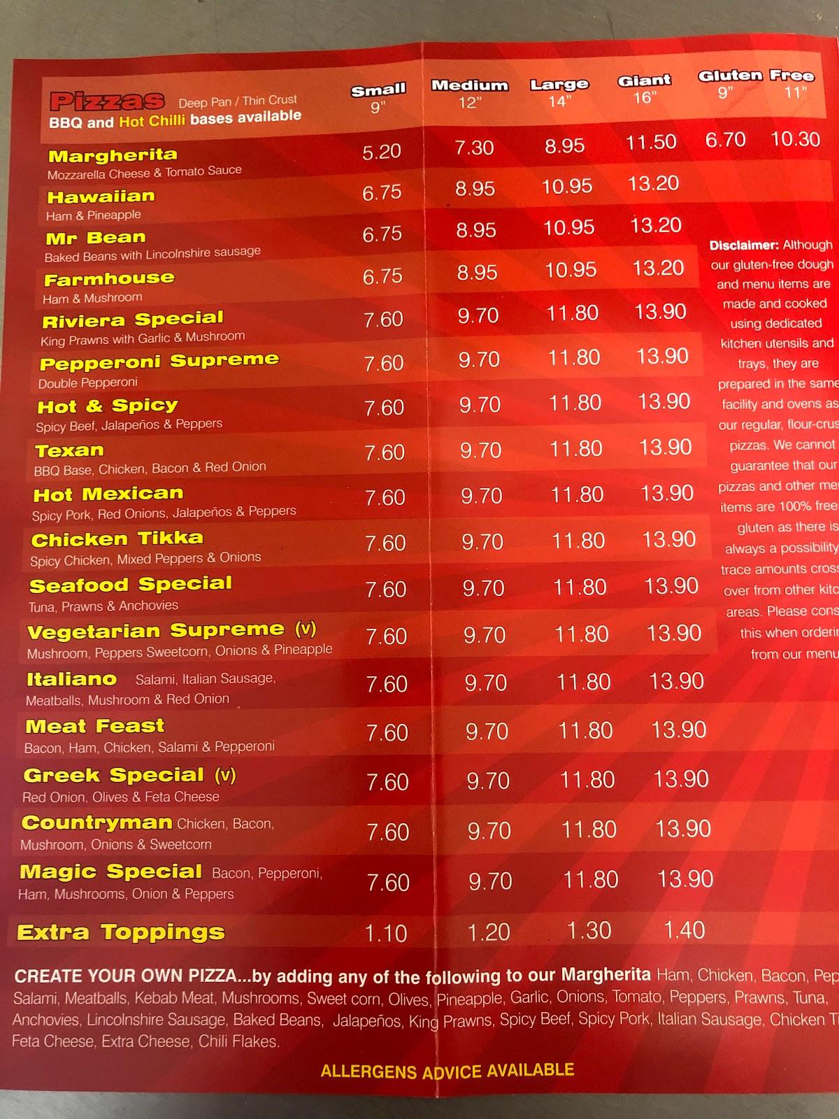 Menu at Pizza Magic fast food, Cheddar