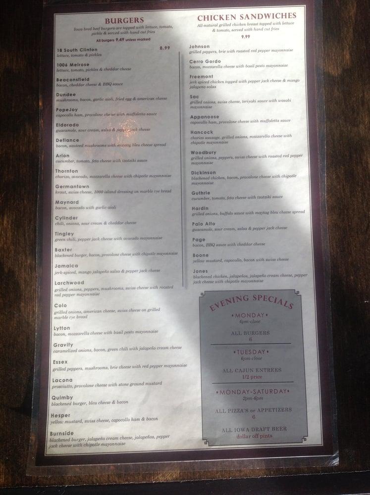 Menu at Stella restaurant, Iowa City