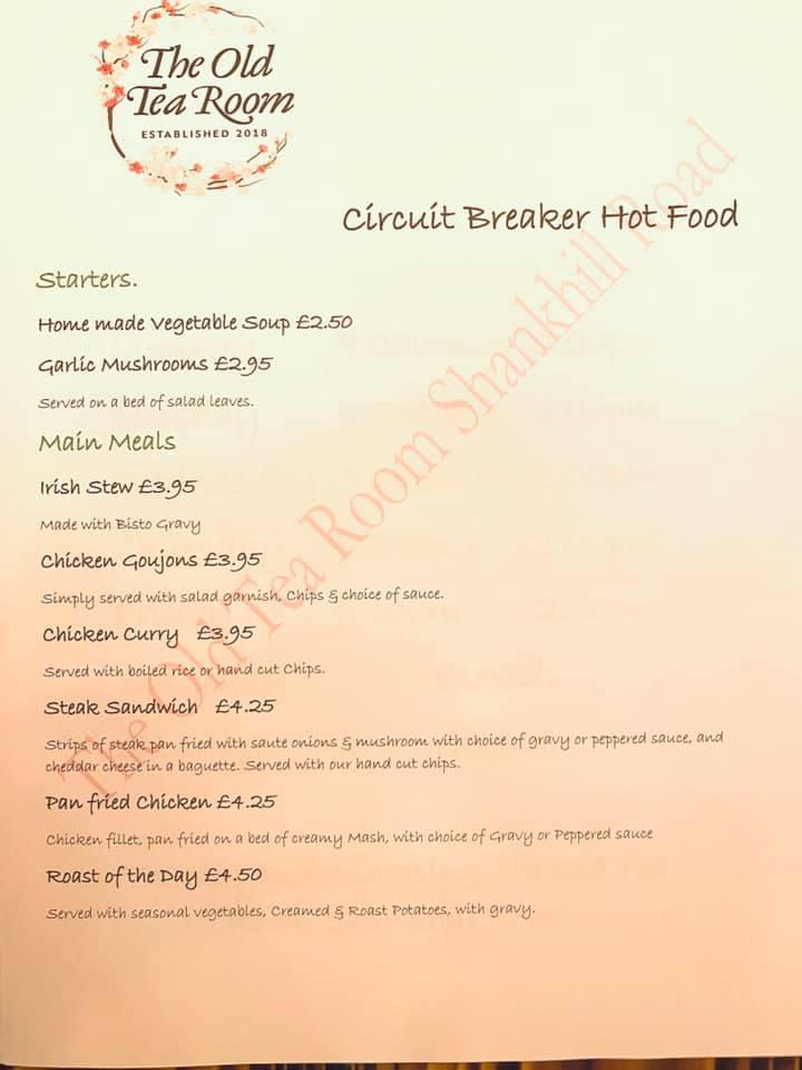 Menu at The Old Tea Room restaurant, Belfast
