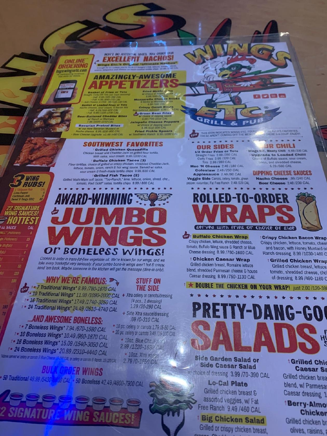 Menu at Wings Etc. pub & bar, Columbia City