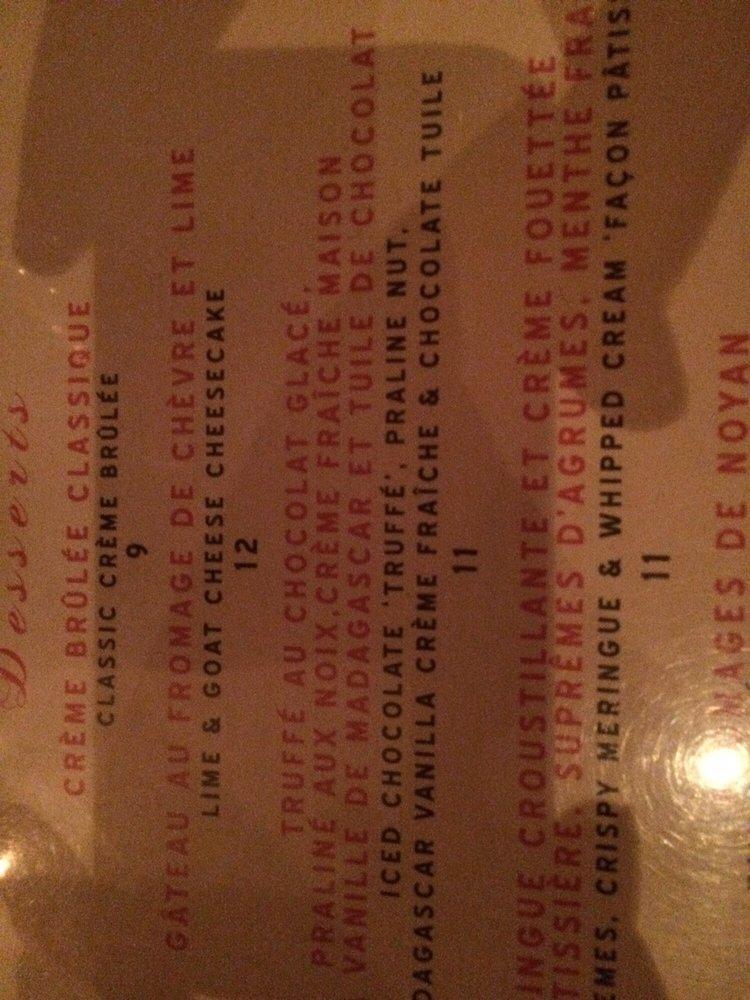 Menu at BARROCO, Montreal