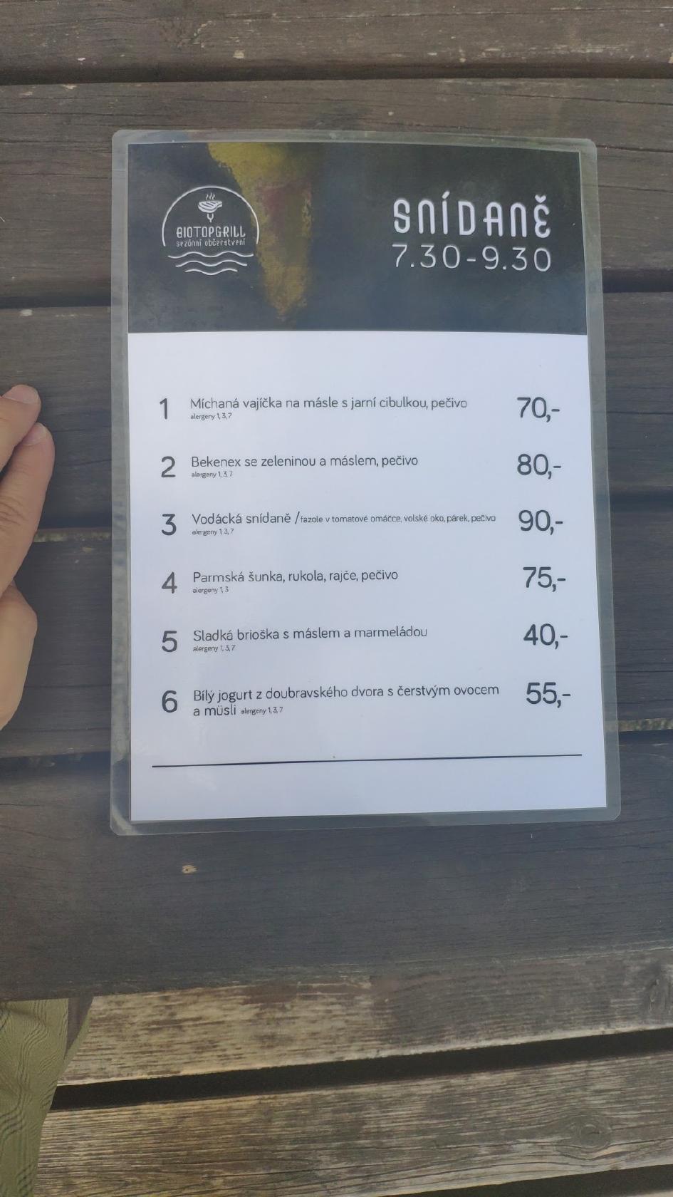 Menu at Biotop grill restaurant, Litovel