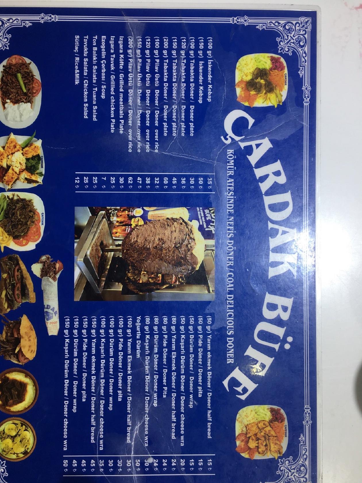 Menu at ÇARDAK DÖNER, Istanbul, Grand Bazaar