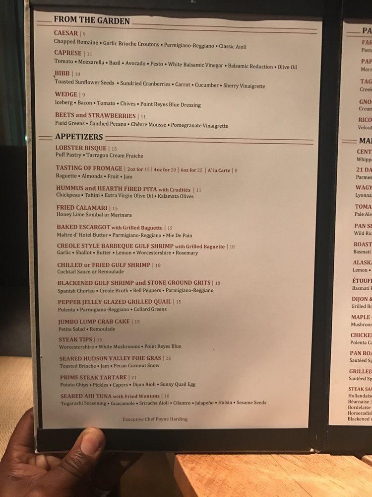 Menu at Cache Restaurant, Little Rock