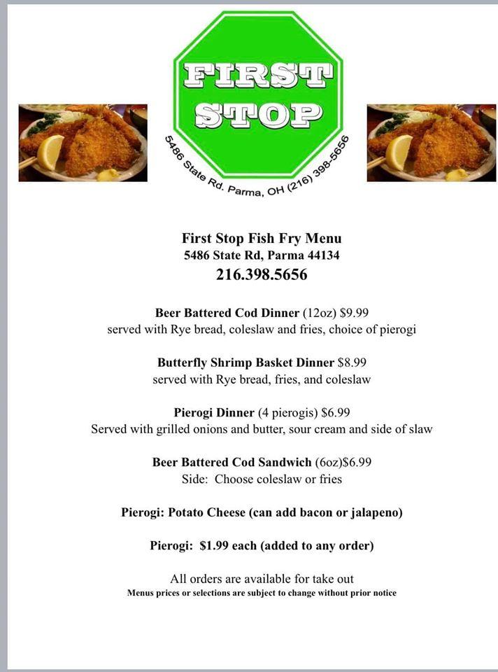 Menu at First Stop pub & bar, Parma