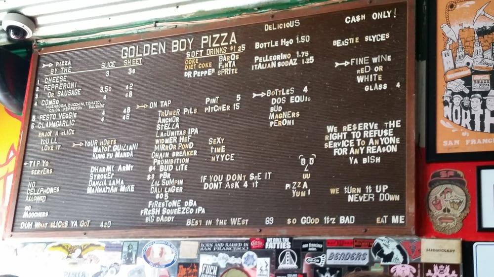 Menu at Golden Boy Pizza pizzeria, San Francisco, 542 Green St