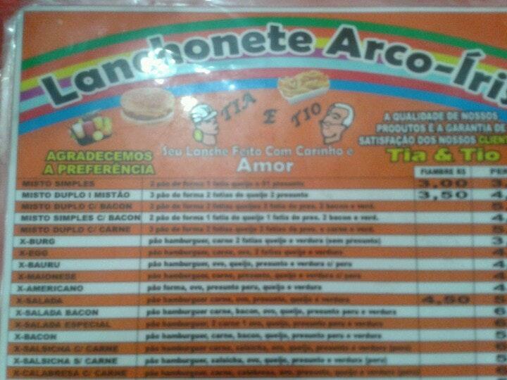 Menu em Lanche Arco-Íris cafeteria, Manaus