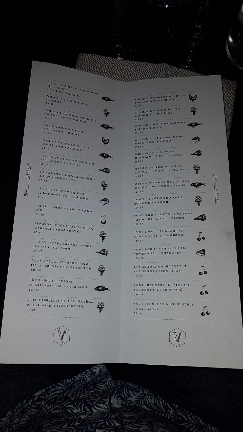 Carta del restaurante Mutantur, Malmö