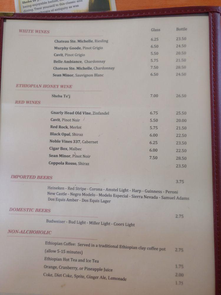 Menu at Queen of Sheba Restaurant, Louisville, Taylorsville Rd