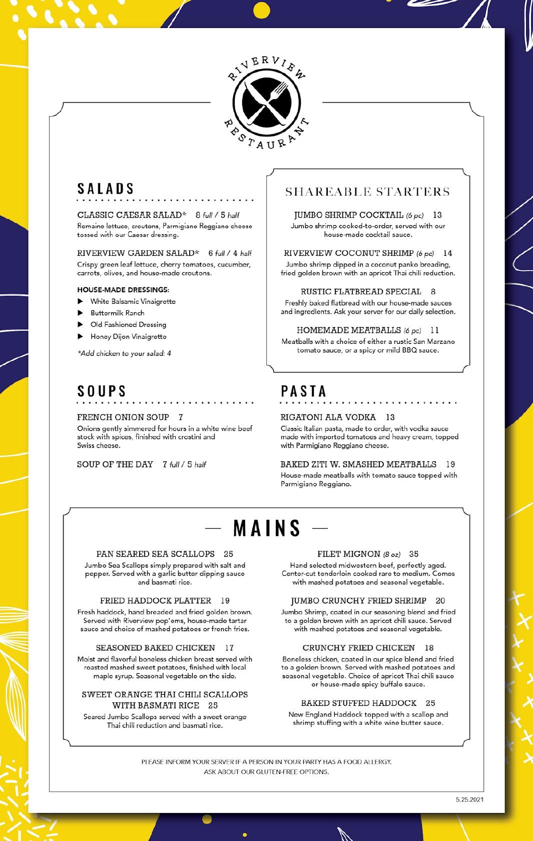 Menu at Riverview Restaurant & Lounge, Calais