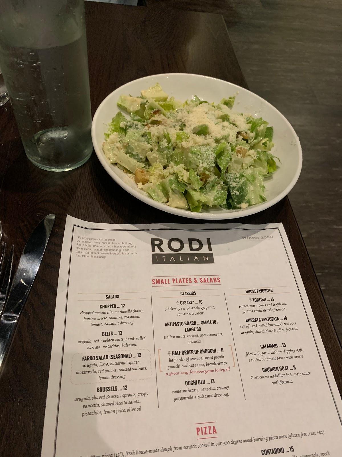 Menu at Rodi Italian restaurant, Loveland