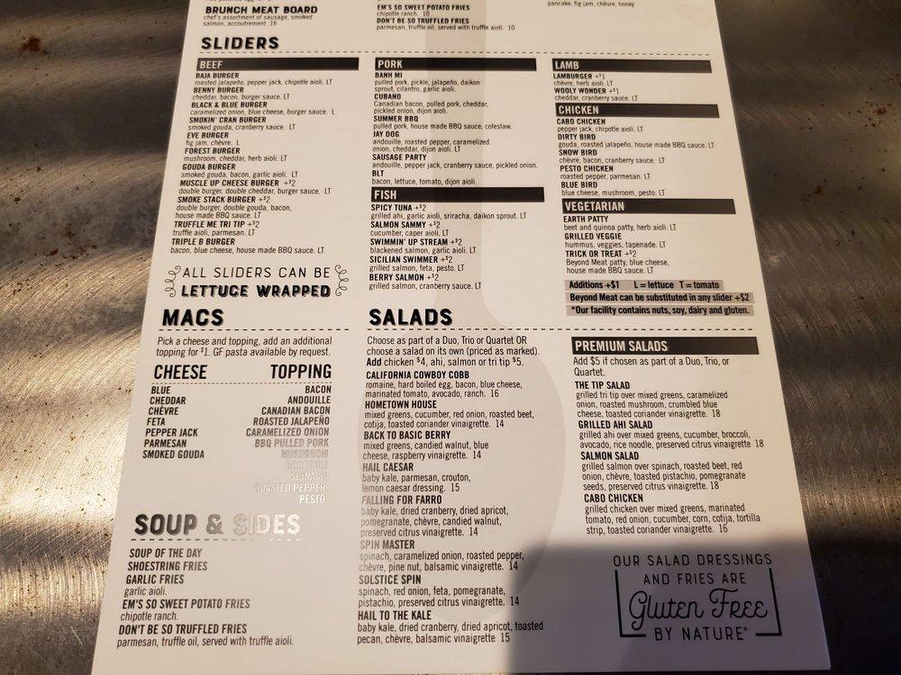 Menu at TASTE! craft eatery restaurant, San Luis Obispo