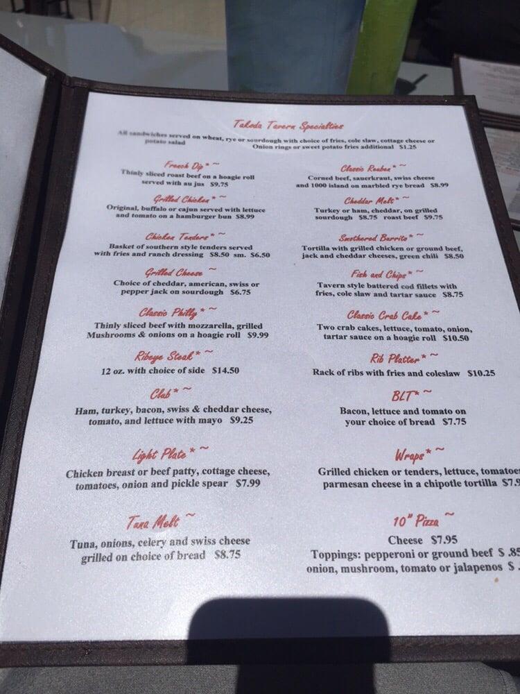 Menu at Takoda Tavern pub & bar, Parker, Pine Bluffs Way